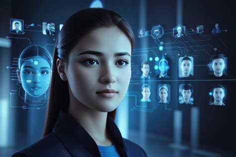 Premium Photo Facial Recognition Technology Scan And Detect People Face For Identification