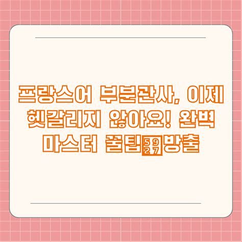 프랑스어 부분관사 이제 헷갈리지 않아요 완벽 마스터 꿀팁大방출