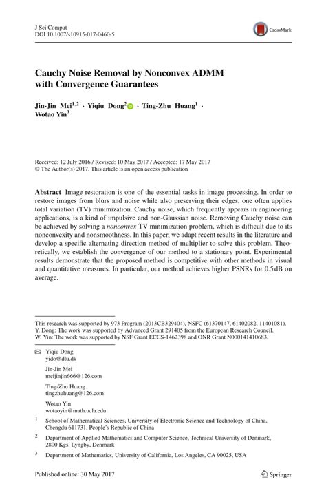 PDF Cauchy Noise Removal By Nonconvex ADMM With Convergence Guarantees