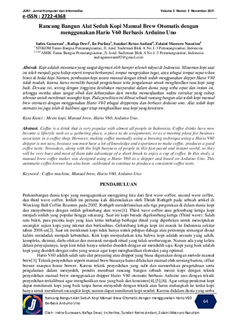 Pdf Rancang Bangun Alat Seduh Kopi Manual Brew Otomatis Dengan Menggunakan Hario V60 Berbasis