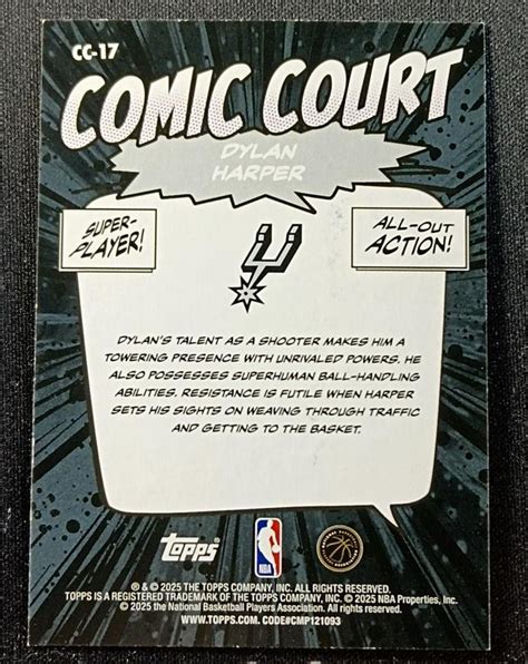 2025 26 Topps Flagship Basketball Nba Dylan Harper Comic Court Case Hit