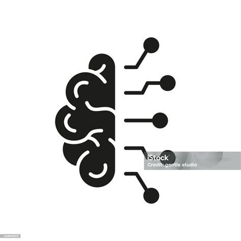 인간의 두뇌와 네트워크 기술 글리프 픽토그램 Ai 혁신 신경 과학 개념 아이콘입니다 인공 지능 실루엣 아이콘입니다 고립된 벡터
