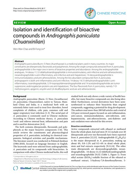Pdf Isolation And Identification Of Bioactive Compounds In Andrographis Paniculata Chuanxinlian