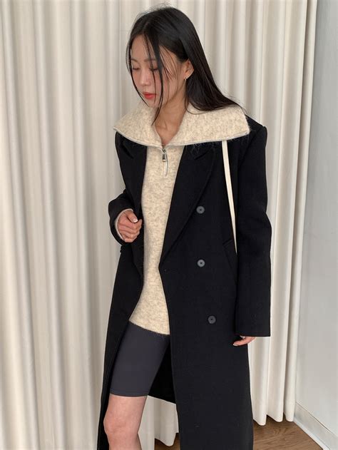 울 클래식 더블 롱코트 2온스 누빔 겨울 맥시 코트