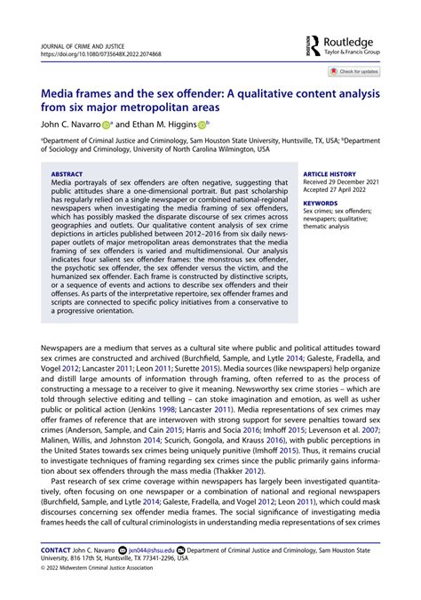 Pdf Media Frames And The Sex Offender A Qualitative Content Analysis From Six Major