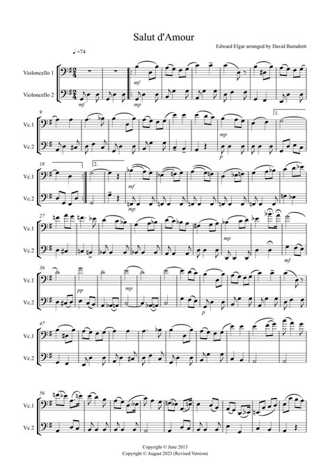 Salut D Amour For Cello Duet Arr David Burndrett By Edward Elgar