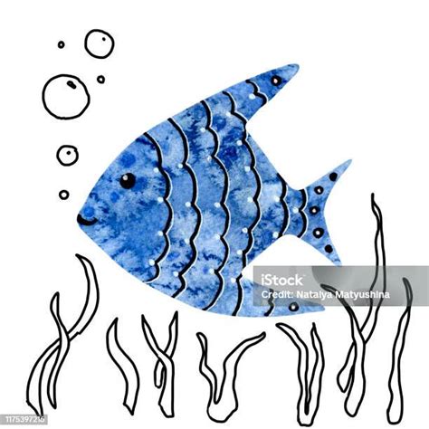 만화 물고기와 그림 해양 포유류의 무리와 손 그리기 어린이 제품 인쇄 직물 배경 화면 의류 섬유 포장 심플한 모노 선형 현대