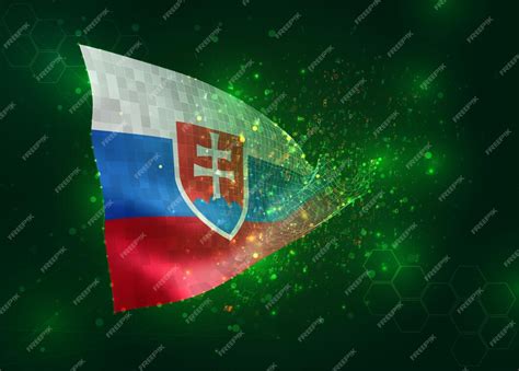 다각형 및 데이터 번호와 녹색 배경에 벡터 3d 플래그에 슬로바키아 프리미엄 벡터