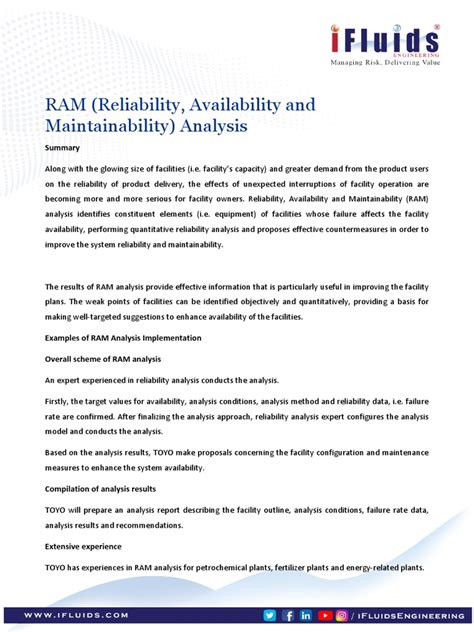 Ram Reliability Availability And Maintainability Analysis Version1 Pdf Reliability