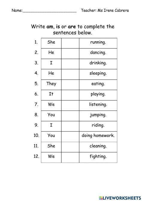 Verbs Continuos Worksheet Live Worksheets