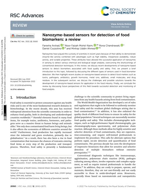 Pdf Nanozyme Based Sensors For Detection Of Food Biomarkers A Review