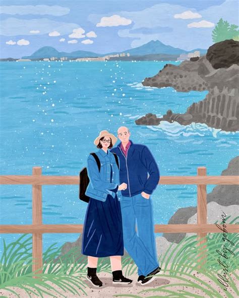 일러스트 작가 고봄 일러스트레이션 제작 외주 협업 오랜만에 개인의뢰로 작업한 일러스트를 올려보아요 부모님의 추억 여행 한 장을 의뢰해주셨어요 의미 있는 선물에