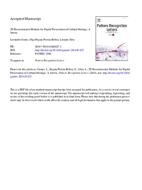 Pdf 3d Reconstruction Methods For Digital Preservation Of Cultural