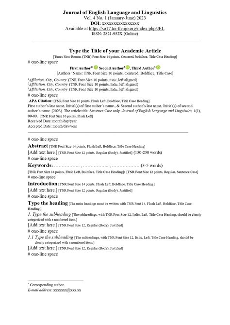 Jel Academic Article Template Journal Of English Language And Linguistics Jel Academic Article Template Journal Of English Language And Linguistics