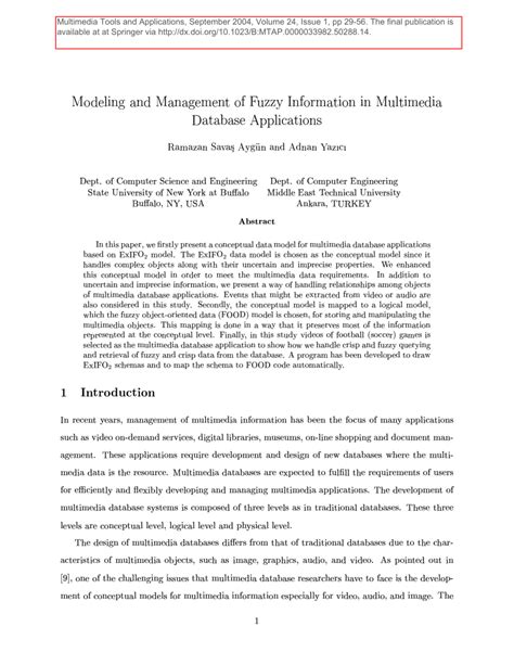 Pdf Modeling And Management Of Fuzzy Information In Multimedia Database Applications