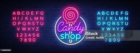 Logo Toko Permen Dalam Gaya Neon Simpan Tanda Neon Permen Lampu Spanduk