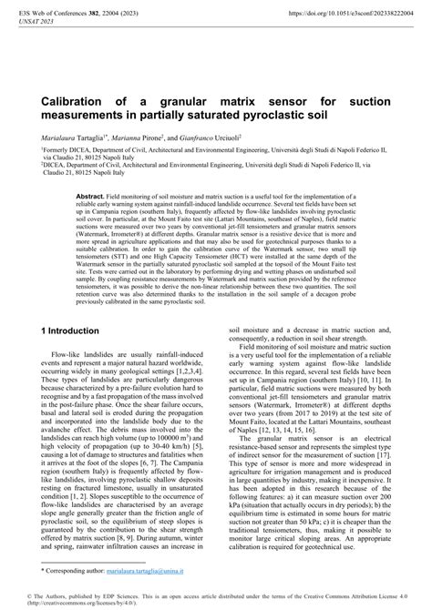 Pdf Calibration Of A Granular Matrix Sensor For Suction Measurements