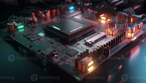 Ai Generated Close Up View Of A Modern Gpu Card With Circuit And Colorful Lights And Details D