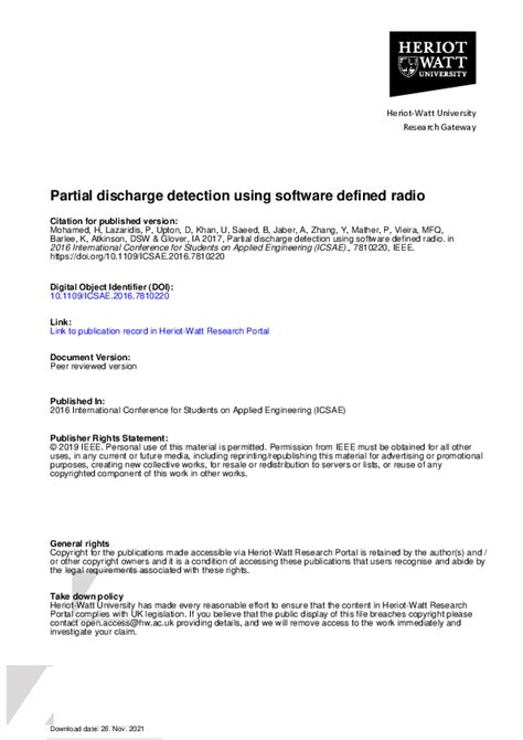 Pdf Partial Discharge Detection Using Software Defined Radio