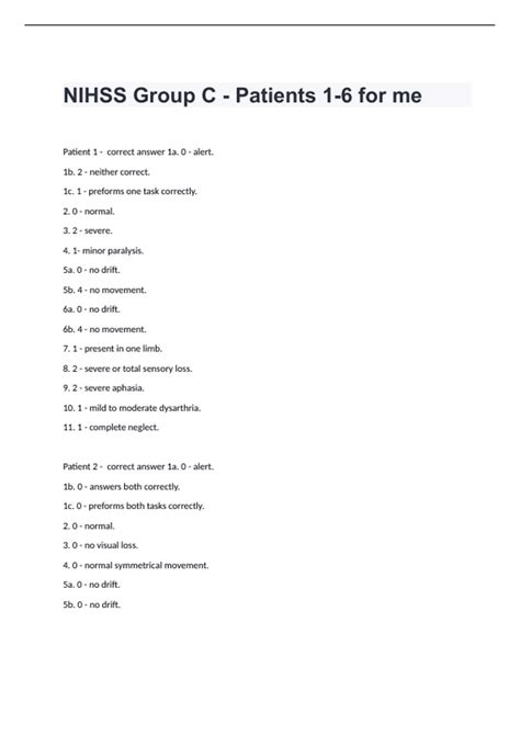 NIHSS Group C Patients 1 6 For Me 2024 2025 Passed NIH Stroke Scale NHISS Stuvia US