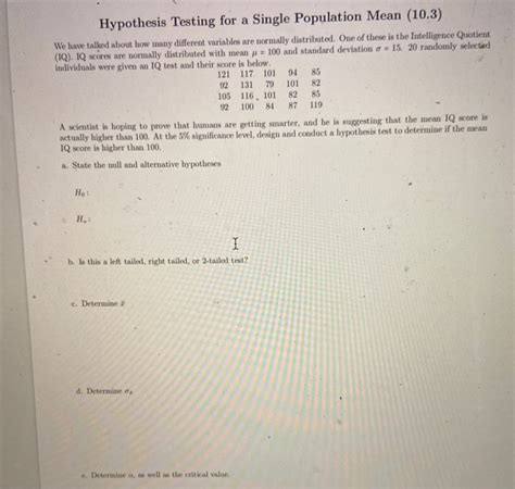 Solved Hypothesis Testing For A Single Population Mean