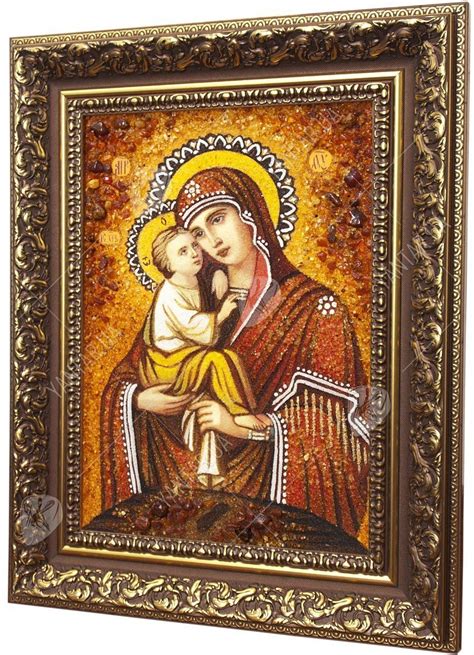 Почаївська ікона Божої Матері Купити подарунок сувенір з бурштину Картини з бурштину