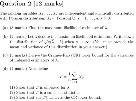 Solved Question 2 12 Marks The Random Variables X1