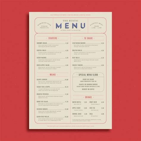 소박한 레스토랑 메뉴 템플릿 무료 벡터 Cafe Menu Design Menu Layout Restaurant Menu Template