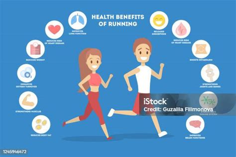 인포그래픽을 실행하거나 조깅하는 이점 건강하고 활동적인 라이프 스타일의 아이디어 가공의 인물에 대한 스톡 벡터 아트 및 기타 이미지 가공의 인물 개체 그룹 건강관리와