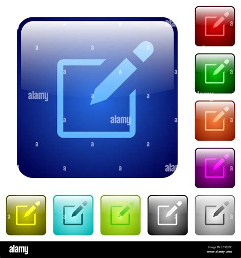 Editbox With Pencil Icons In Rounded Square Color Glossy Button Set Stock Vector Image Art Alamy