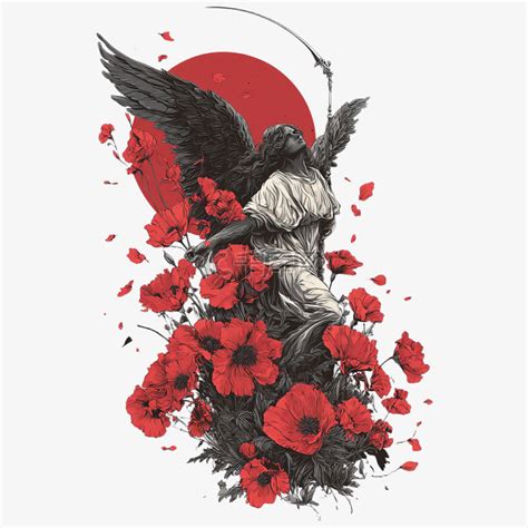 死亡天使和红花设计素材图片免费下载 千库网