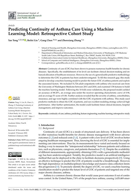 Pdf Predicting Continuity Of Asthma Care Using A Machine Learning Model Retrospective Cohort