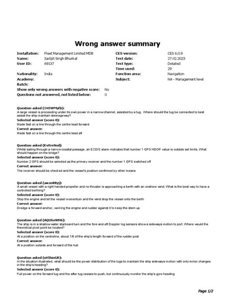 Ces Wrong Answer Summary Pdf Ships Shipping