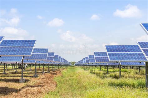 Панели солнечных батарей или фотоэлементы или Photovoltaics в станции солнечной энергии Стоковое