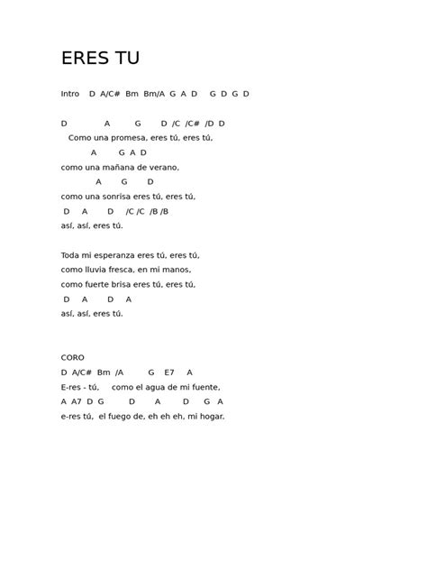 Letra De Eres Tú Canción Romántica Pdf
