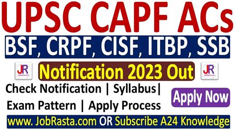 UPSC CAPF AC Recruitment 2023 Notification Online Form Jobrasta Com