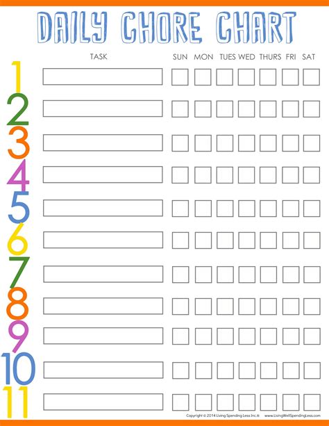 Free Printable Weekly Chore Charts