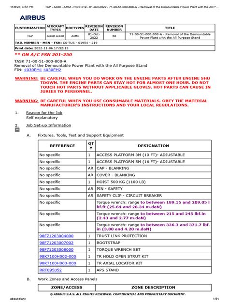 A330 Amm Removal Of The Power Plant With The All Purpose Stand Pdf