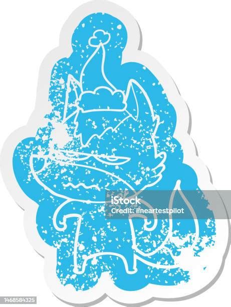 산타 모자를 쓰고 짜증나는 늑대의 기발한 만화 고민 스티커 낙서 드로잉에 대한 스톡 벡터 아트 및 기타 이미지 낙서 드로잉 늑대 데칼 Istock