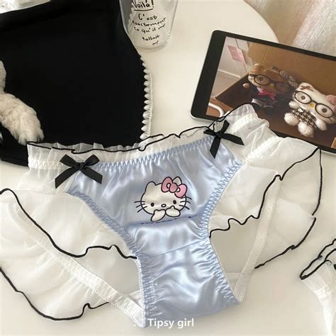 Calcinha Hello Kitty Do Japão Renda Fofa Borda De Lótus Algodão Puro