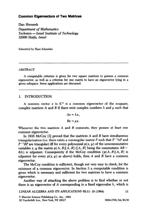 Pdf Common Eigenvectors Of Two Matrices