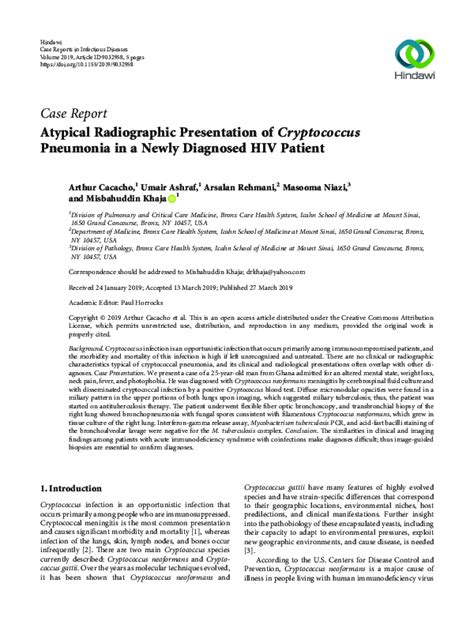 Pdf Atypical Radiographic Presentation Of Cryptococcus Pneumonia In A Newly Diagnosed Hiv Patient