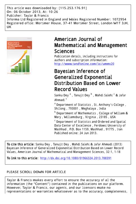 Pdf Bayesian Inference Of Generalized Exponential Distribution Based On Lower Record Values