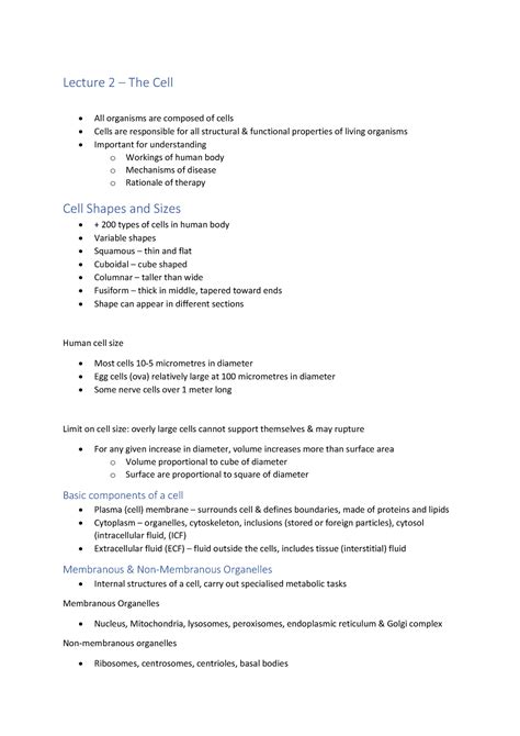 Studocu Lecture Notes Regarding The Function Structure And Organisation Of The Cell Lecture