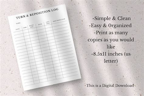Turn And Reposition Log Patient Positioning And Turn Chart Patient Repositioning Chart