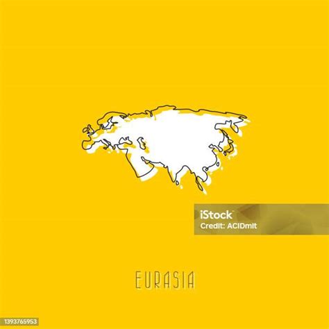 노란색 배경에 검은 색 윤곽선이있는 흰색 유라시아 대륙지도 간단한 지리적 영역 템플릿 개념 벡터 일러스트레이션은 쉽게 편집하고 사용자 정의 할 수 있습니다 Eps10 0명에