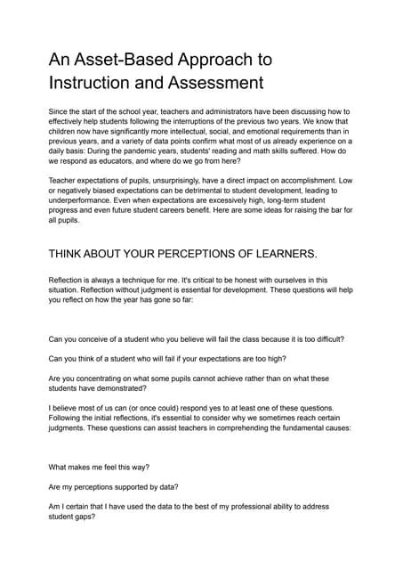 An Asset Based Approach To Instruction And Assessmentpdf