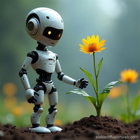 Robot Planting Flower In Futuristic Environment Stable Diffusion Online