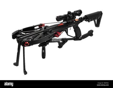 Modern Tactical Crossbow With Scope And Red Accents Designed For