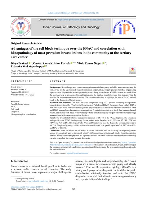 Pdf Advantages Of The Cell Block Technique Over The Fnac And Correlation With Histopathology